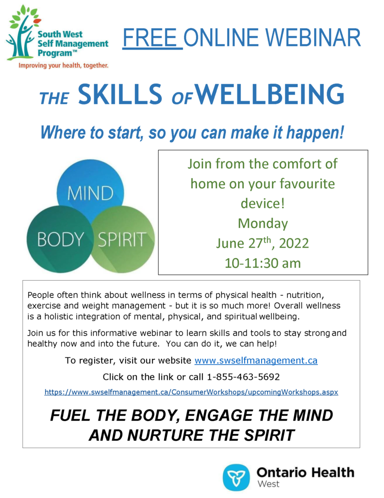The Skills of Wellbeing Webinar – Ingersoll Nurse Practitioner-Led Clinic
